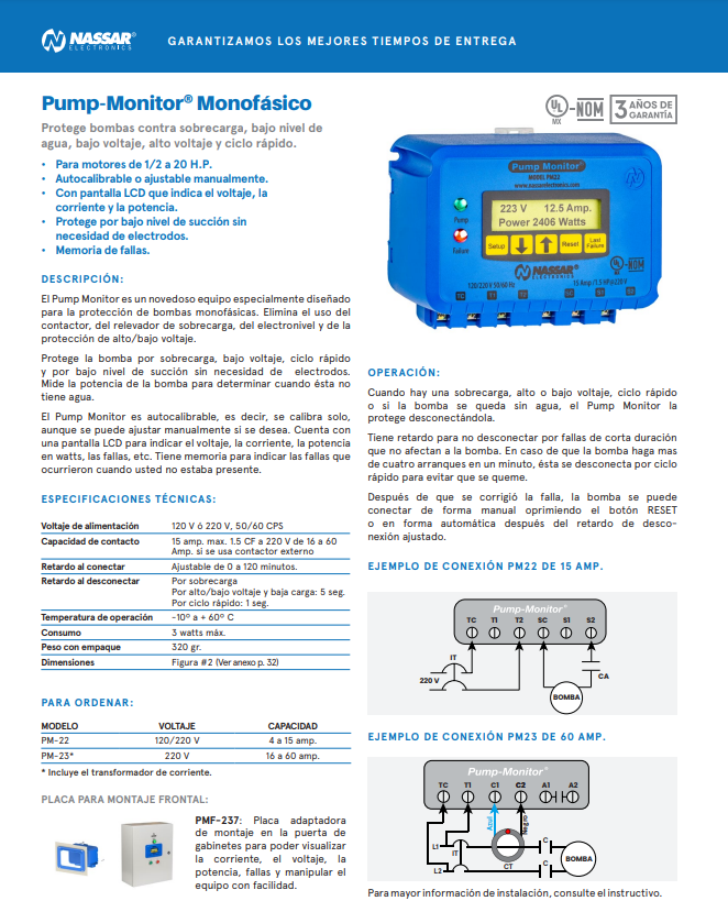 Pump Monitor Monofásico 115V 15 AMP NASSAR PM-21 — Pulsar Water